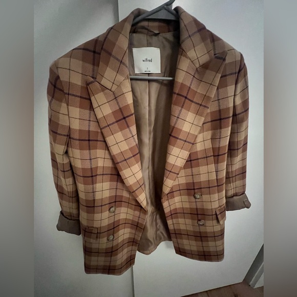 Aritzia | Jackets & Coats | Aritzia Wilfred Tartan Tan Margaux Jacket ...
